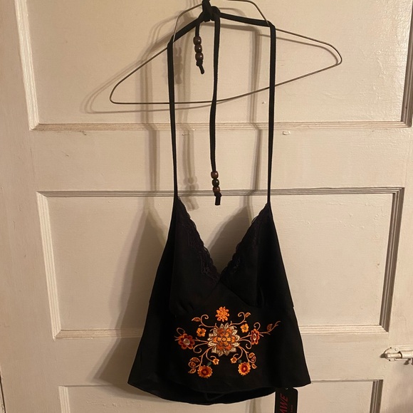 ROMWE | Tops | Romwe Black Suede Western Mexican Hippy Embroidered ...